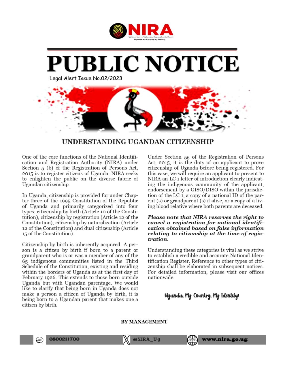 NIRA | National Identification & Registration Authority